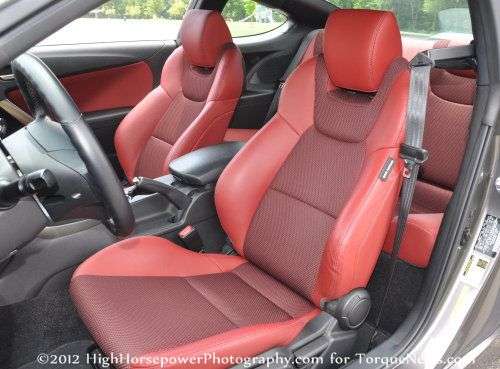 The bright red leather seats of the 2013 Hyundai Genesis Coupe 3.8 R ...
